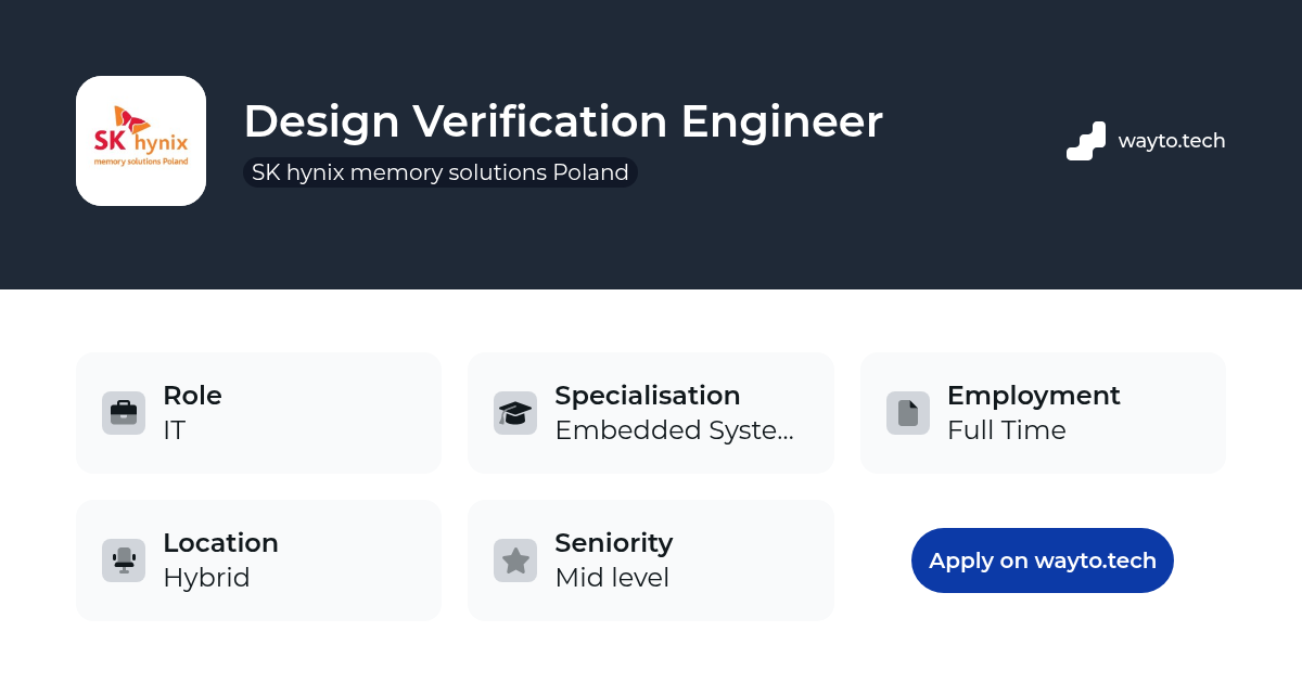 Job Offer Design Verification Engineer at SK hynix memory solutions Poland